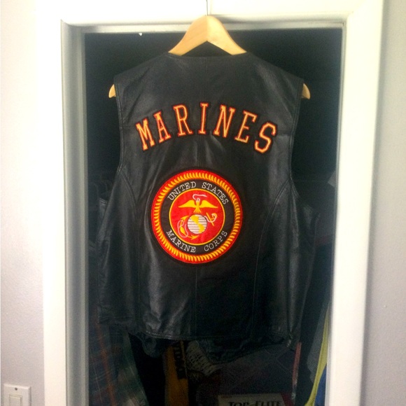 Jackets & Coats | Leather Vest W Monogram Marines Marine Corps Patch ...